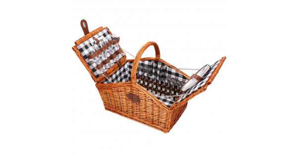 Cos de picnic echipat pentru 4 persoane Deluxe, din rachita, cu vesela ...