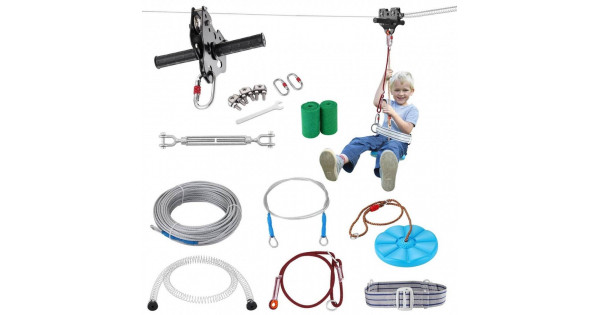 Set tiroliana lungime 36 m, capacitate max 226 kg, cablu, Ham, frana cu ...